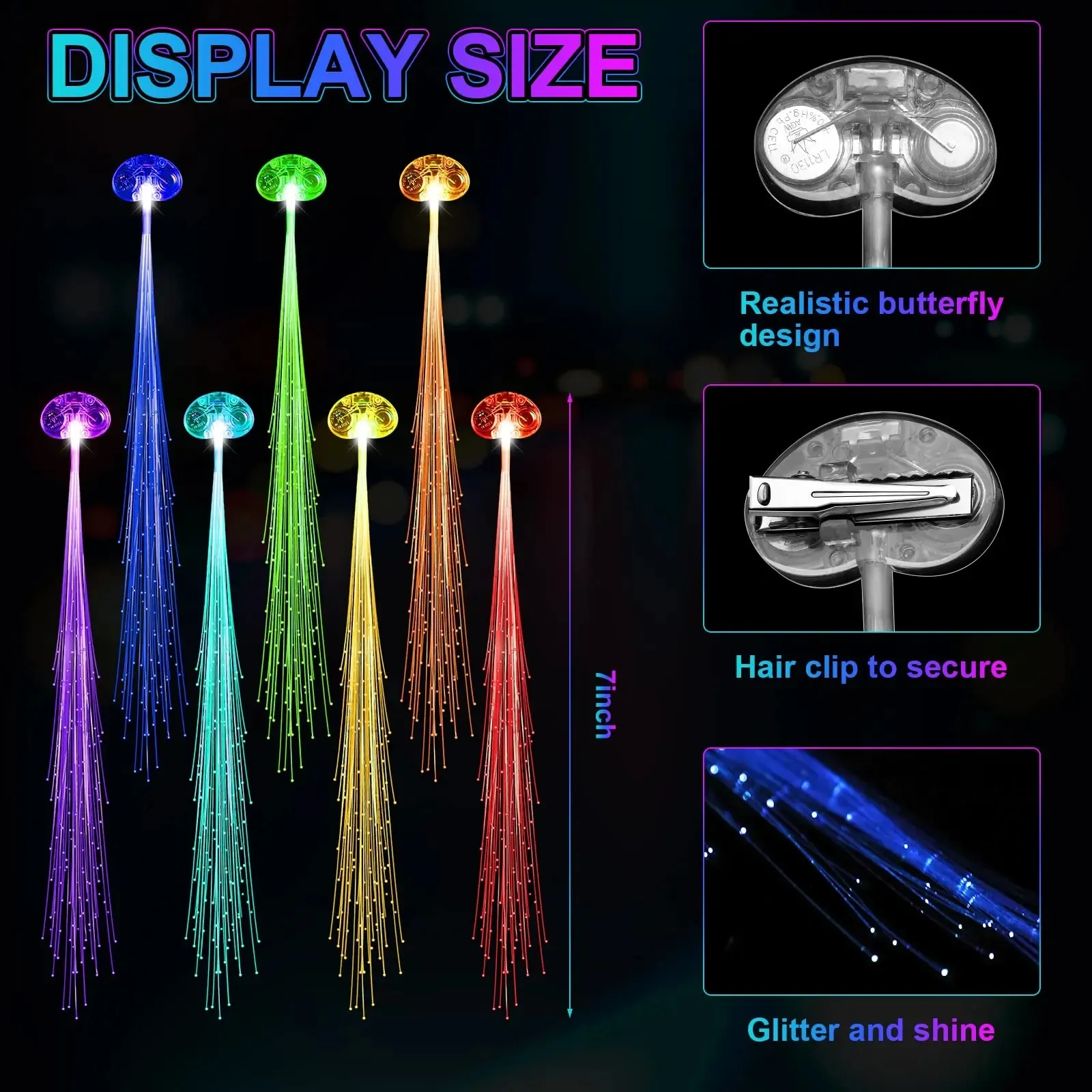 Hair Lights: LED Fiber Optic Hair Barrettes Clip Sparkly Hair Barrettes ...