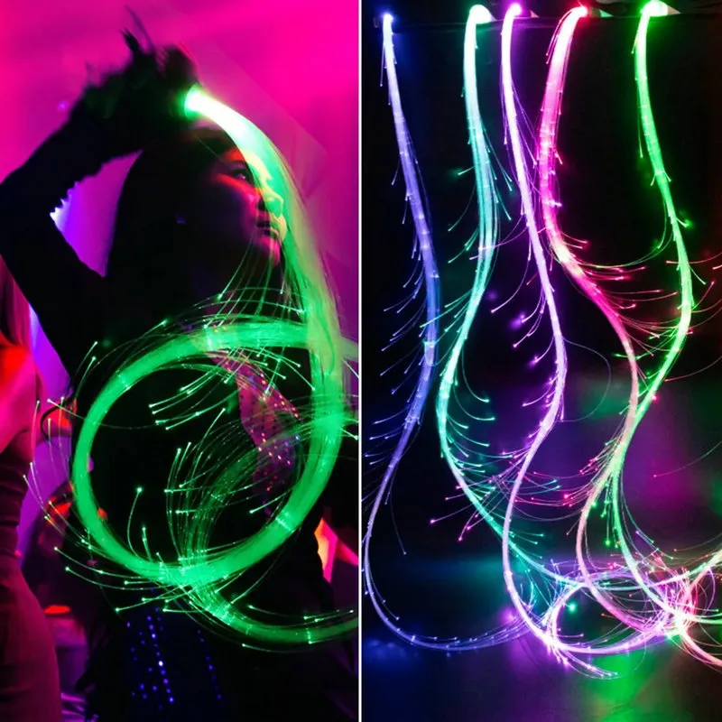 360° Swivel Rechargeable LED Fiber Optic Whip with Multicolor Disco RGB ...