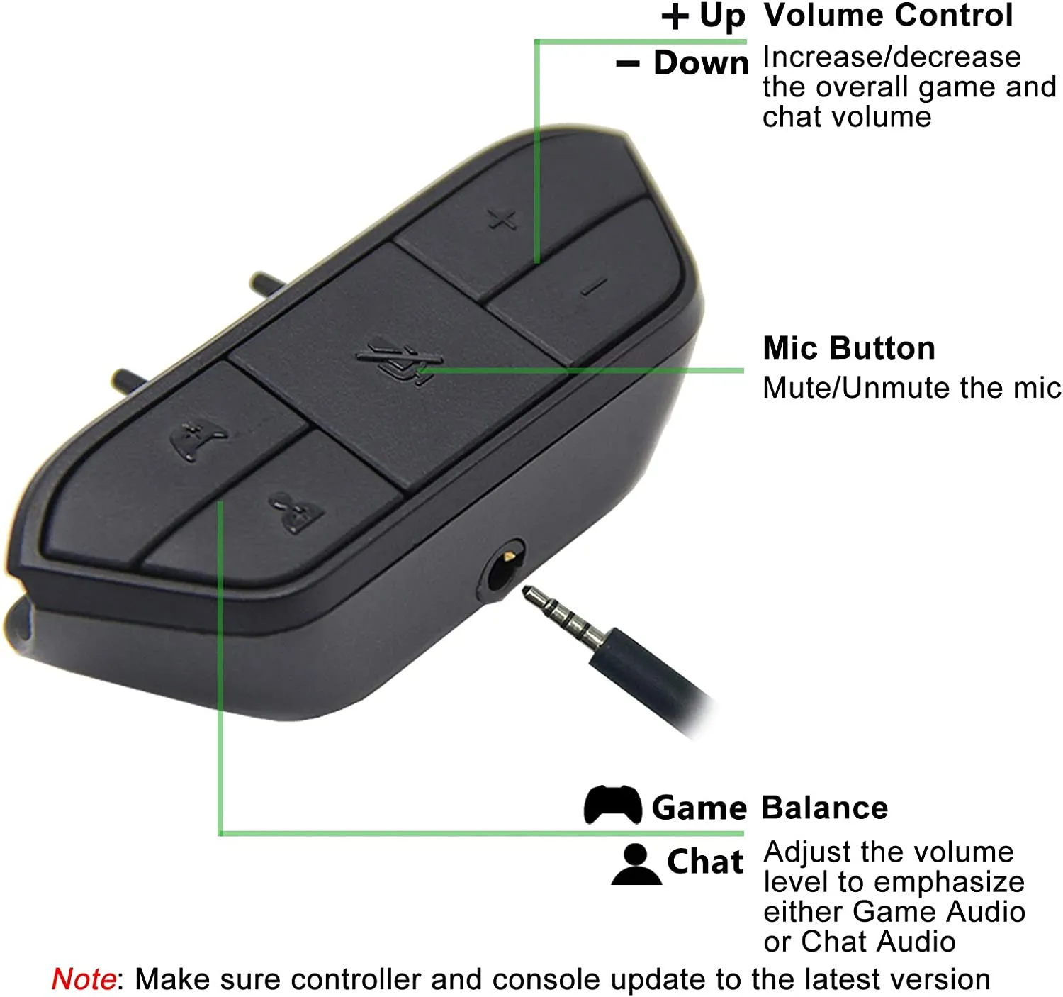 Xbox One Controller Headset Adapter 3.5mm Audio Jack Adjust Audio Balance Mic Headphone Converter