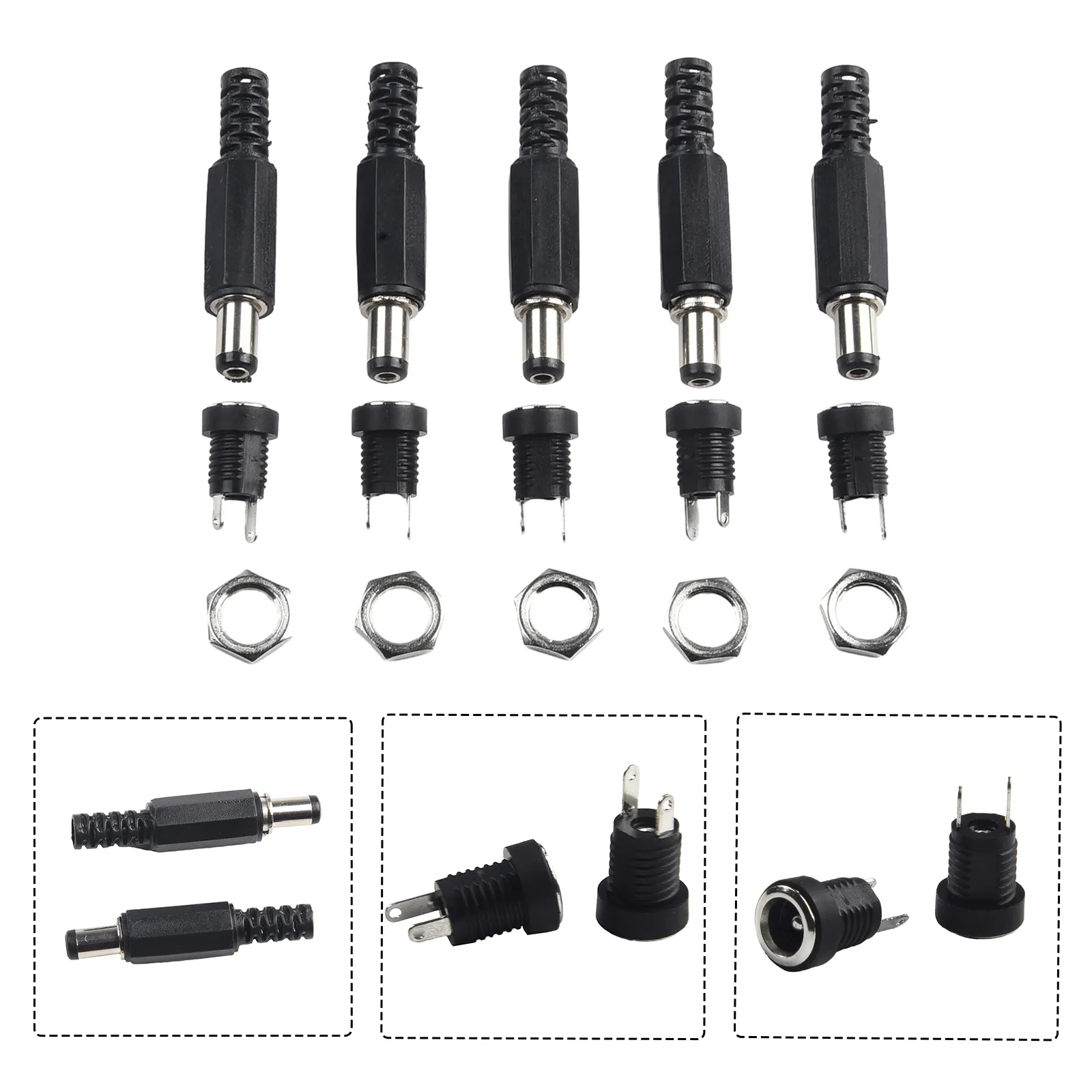 DC Power Connector Set 5.5 X 2.1 Mm DC Plug, Male & Female Barrel Power ...