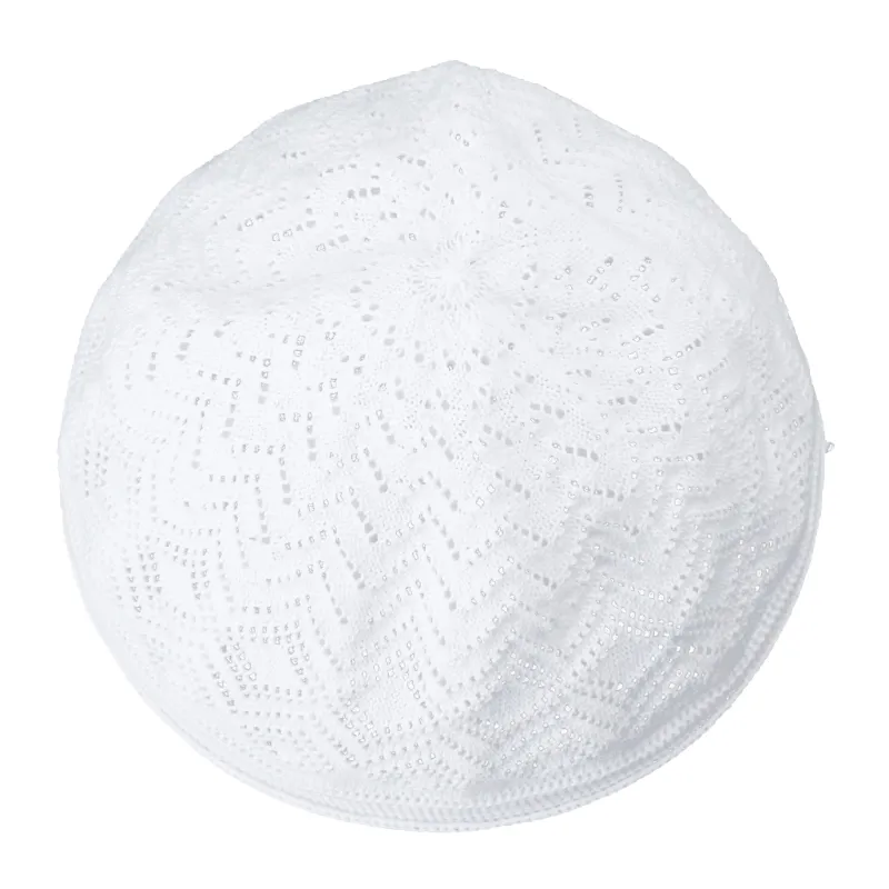Men's Muslim Prayer Hat Knitted White Kufi Takke Peci Kofia Islamic ...