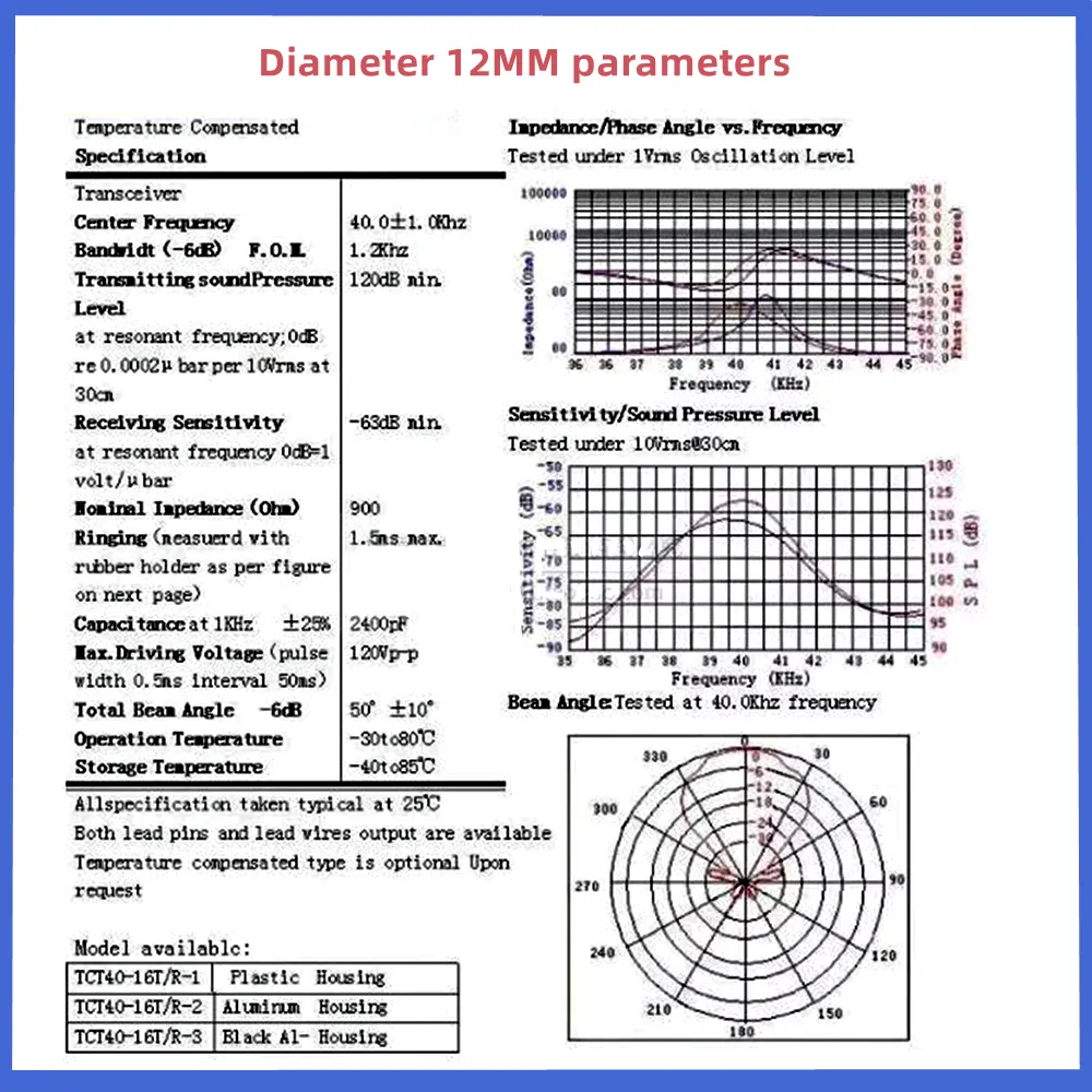 Uxcell TCT40-16T/R Ultrasonic Transducer Transmitter And Receiver Probe ...