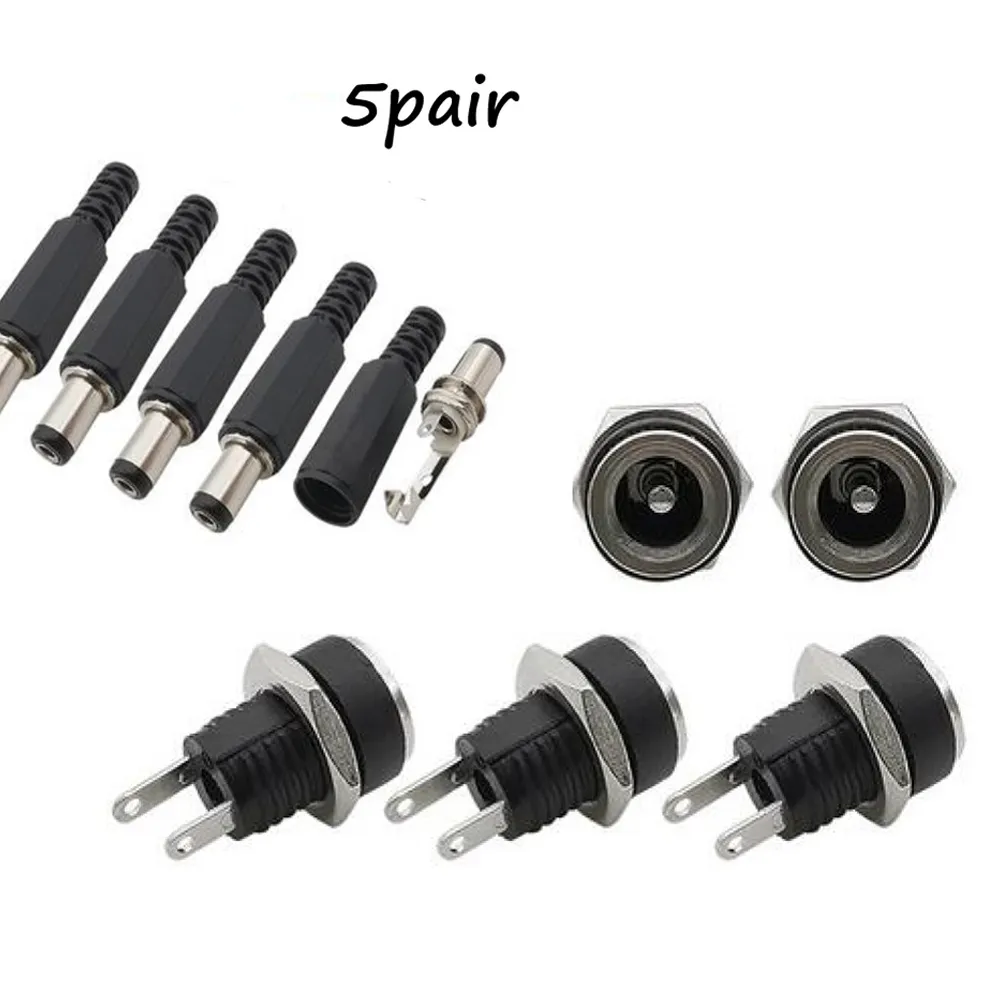 DC Power Connector Set 5.5 X 2.1 Mm DC Plug, Male & Female Barrel Power ...