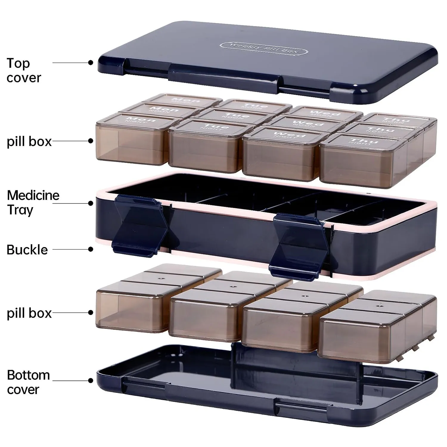 Double-Sided 7-Day Weekly Pill Organizer Box with Travel Case - 3 Times ...
