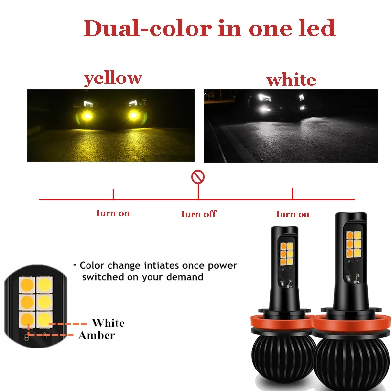 DHgate.com:Switchback LED Fog Lights - 2 Pack, Dual Colors 3000K Yellow ...