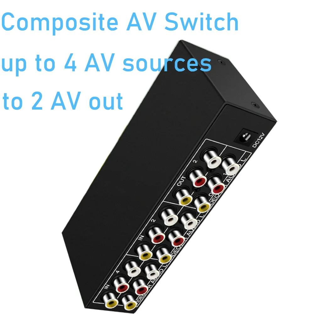4K AV Splitter Switch Analog Composite RCA Switcher 4 in 2 out, C-VBS ...