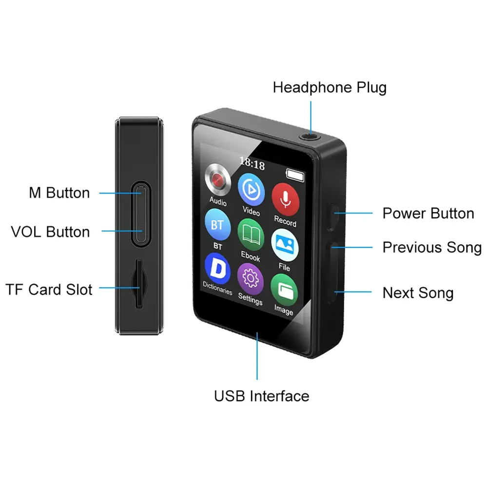 Portable HiFi MP3 Player: Bluetooth 5.0, TFT Screen, Mini MP4 Music ...