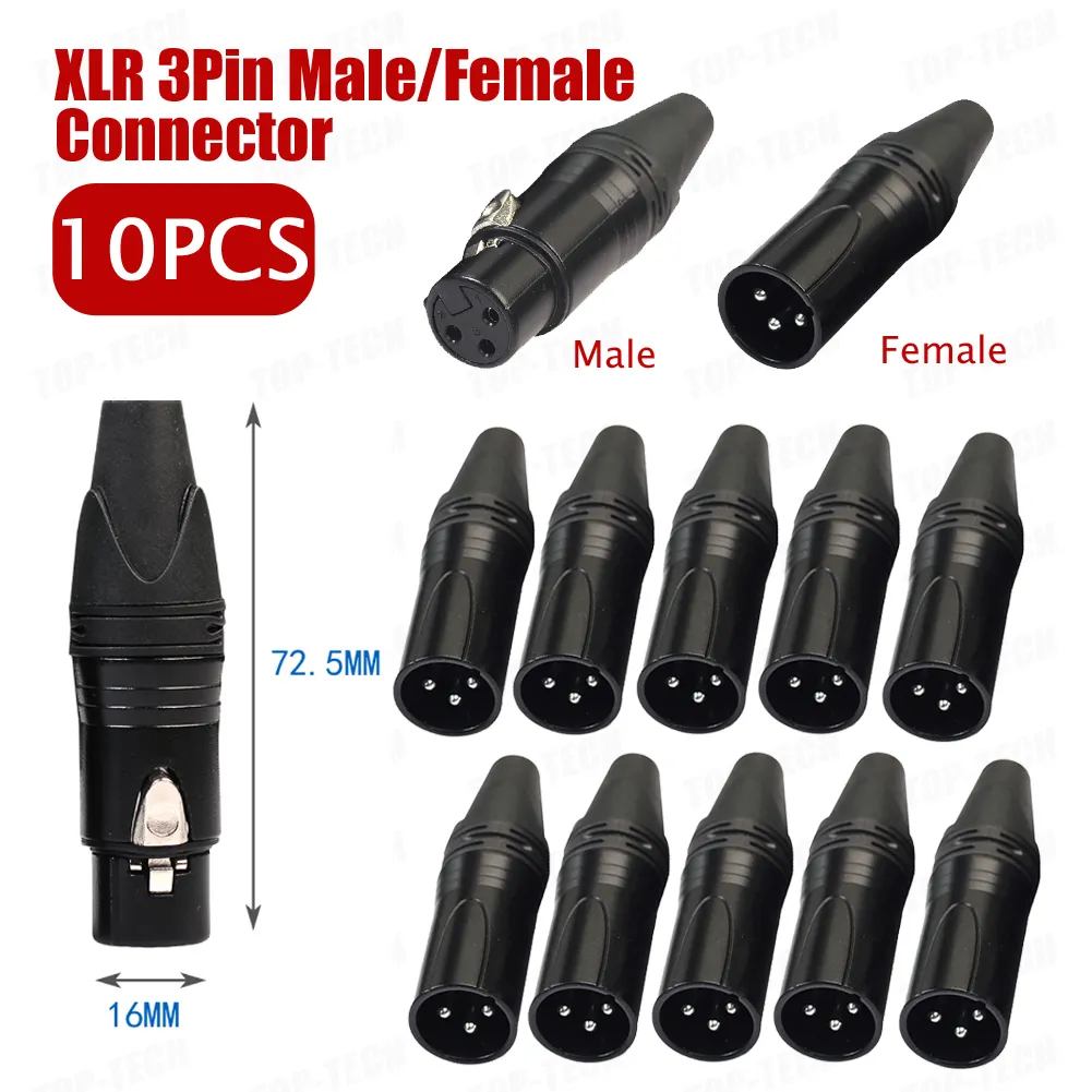 10 Pack 3-Pin XLR Audio Cable Connector, Professional Microphone Wire ...