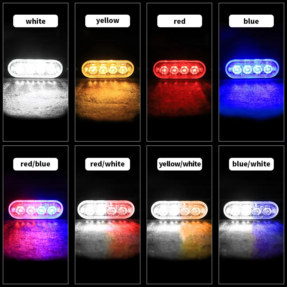 High Intensity 4 LED Strobe Warning Lights, Vehicle Emergency Flashing ...