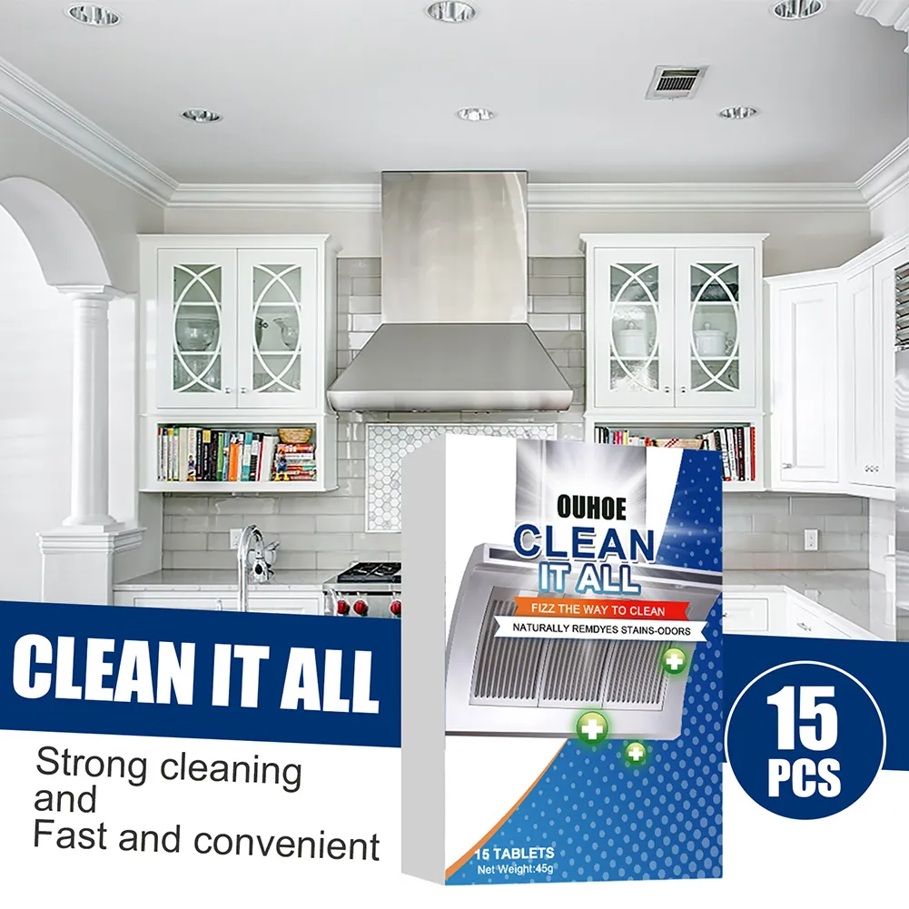 15-Pack Kitchen Grease Cleaner: Effervescent Tablets for Range Hoods ...