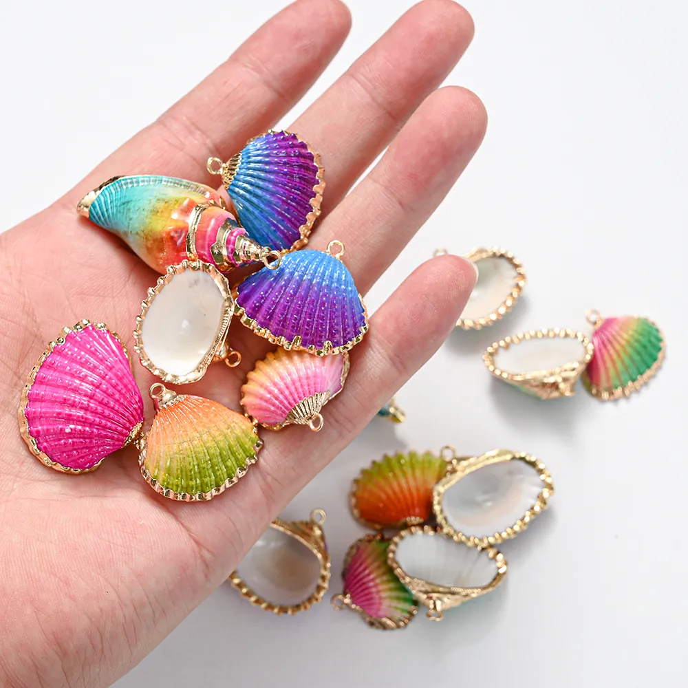 Gold Plated Irregular Seashell Beads Natural Striated Colorful Shell ...