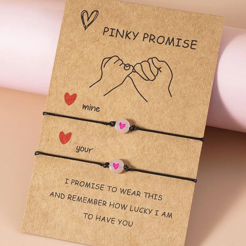 Pair Of Pink Promise String Bracelets With Friendship Heart Beads Adjustable Rope For Couples Perfect Valentines Day Gift From Ddmydesign 11.51 DHgate.Com