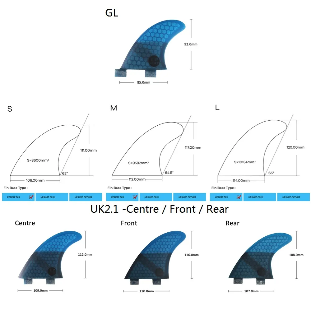 DHgate.com:S/M/L/UK2.1 UPSURF FCS Fiberglass Surfboard Fins Honeycomb ...