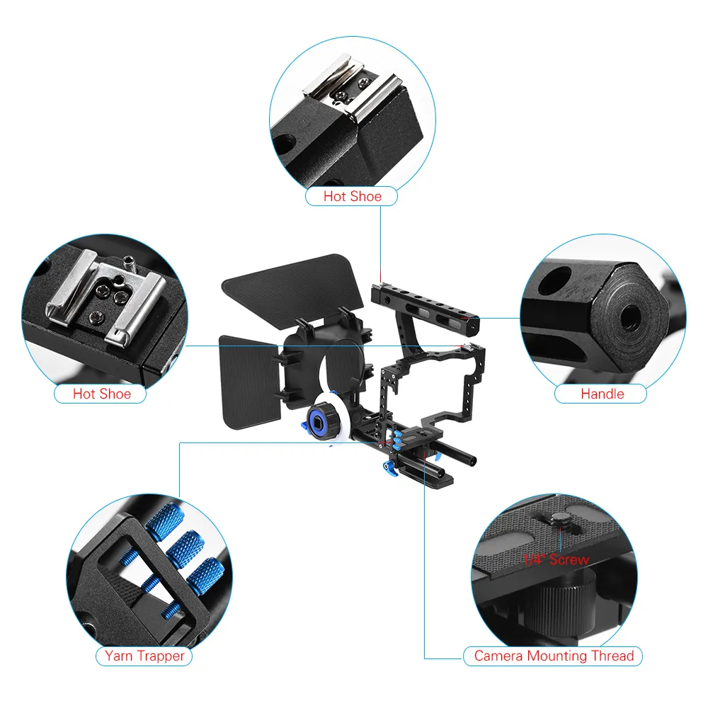 Video Camera Shoulder Mount Cage Rig Kit with Matte Box, Follow Focus ...