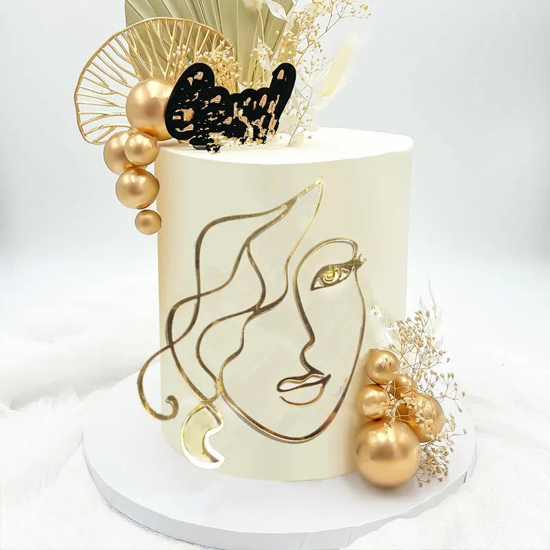 Personalized Cake Topper Black Acrylic Gold Portrait Happy Birthday ...