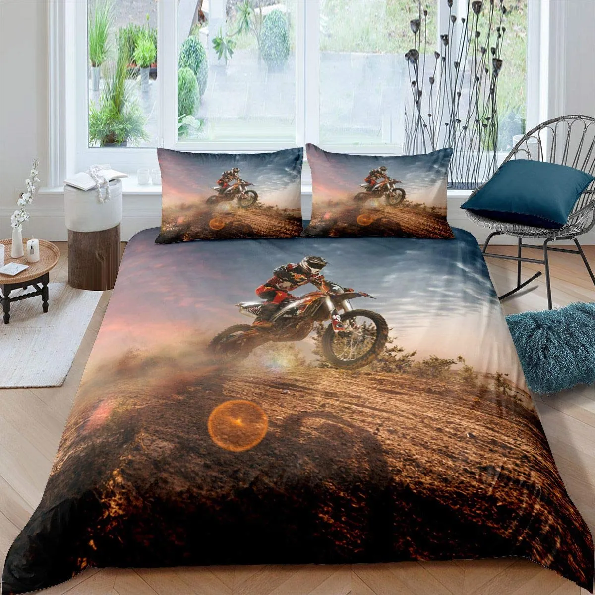 Twin Polyester Dirt Bike Duvet Cover Set, Racing Motocross Rider ...