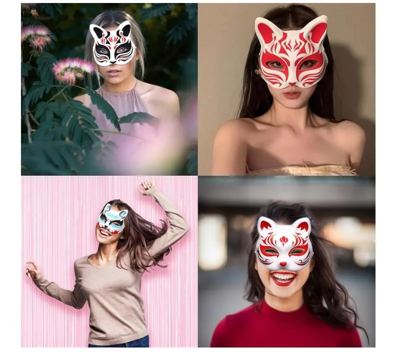 DIY White Cat Paper Mask Co Half Blank Animal Cosplay Dress Up Mask Co ...