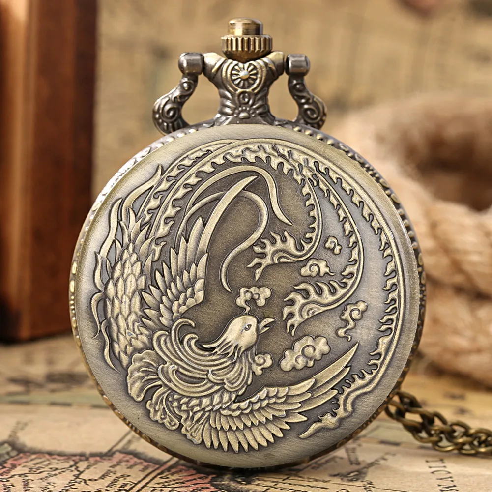 Exquisite Phoenix Relief Display Necklace Watch Full Hunter Quartz ...