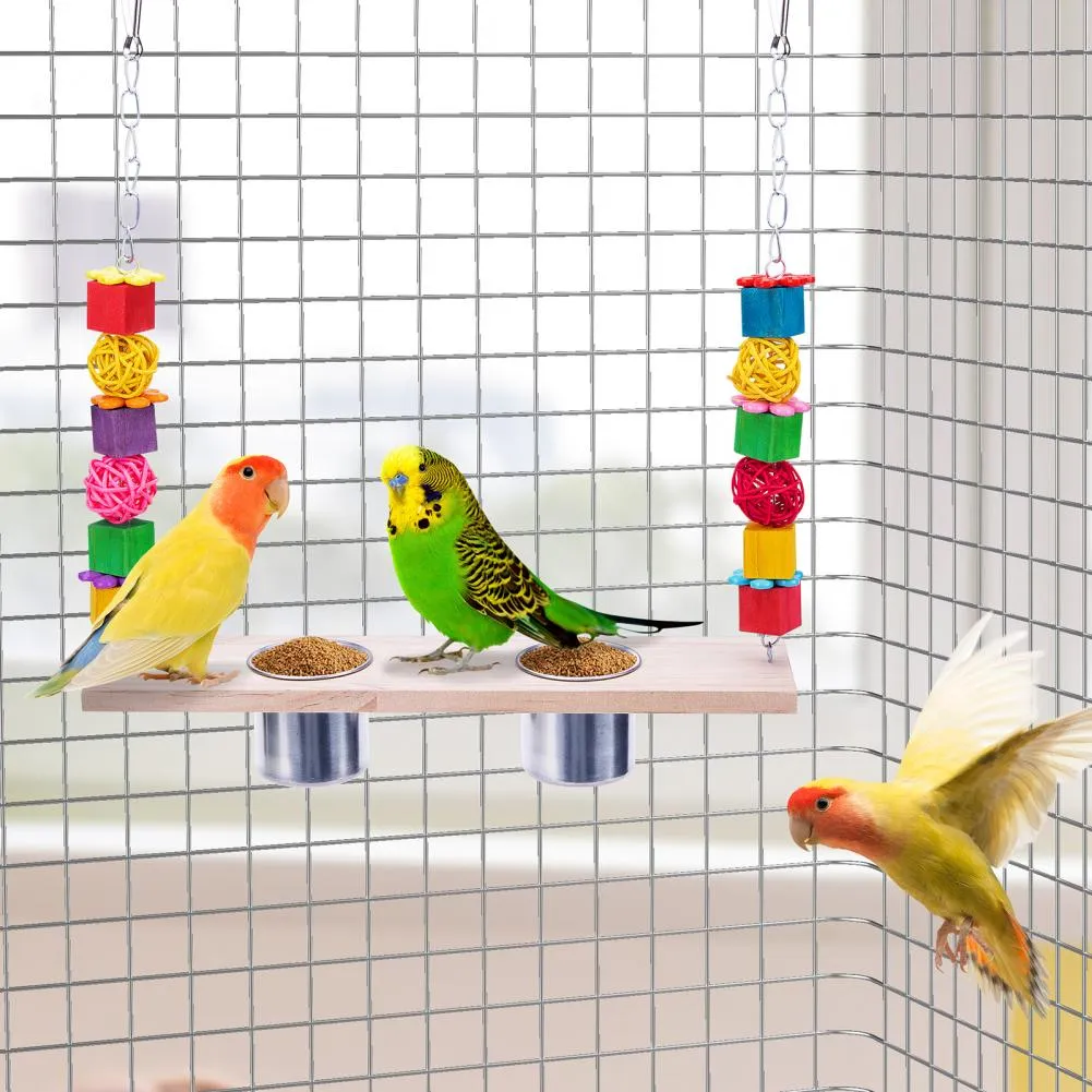 Eco Friendly Bird Feeder Toy With 2 Feeding Cups Trough Bird Stand Bird ...