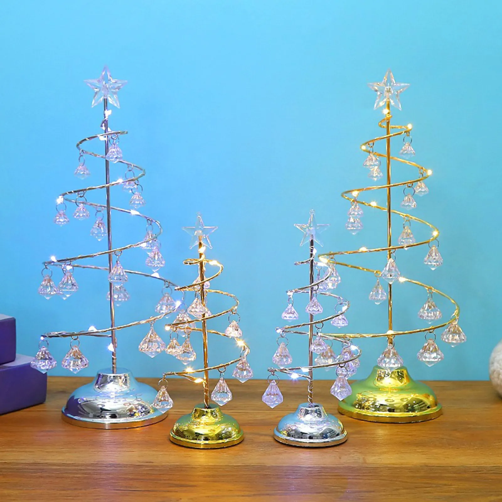 2024Metal Christmas Tree Lights Tabletop Spiral Ornament Display Stand ...