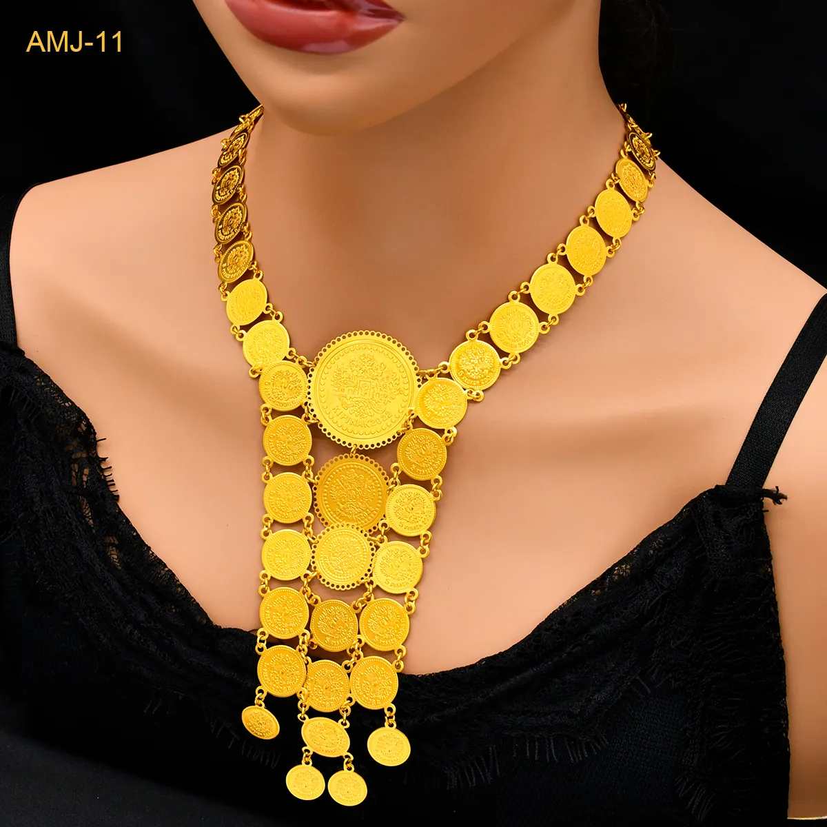 Turkish Gold Jewelry Sets: 24K Gold Color Coin Pendant Necklace For ...