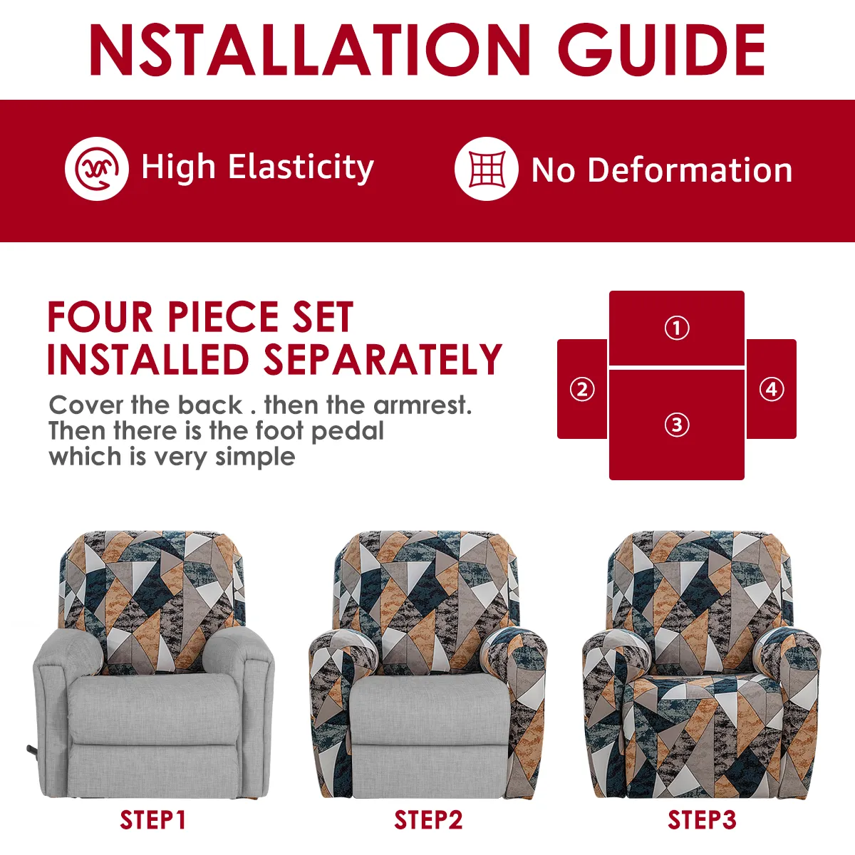 Washable Spandex Relax Recliner Single Sofa Cover for Armchair, Soft 1 ...