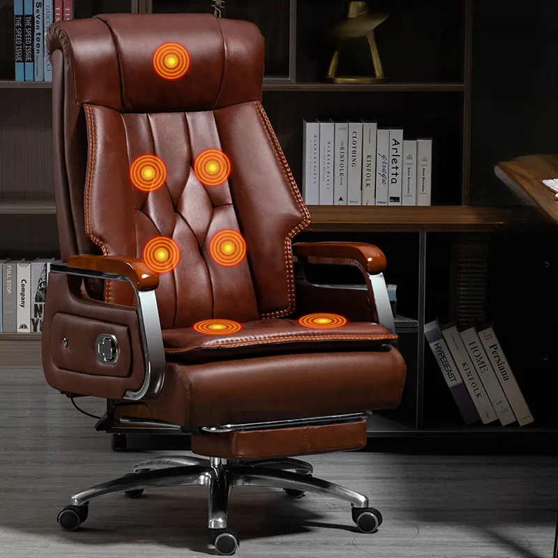 Ergonomic Adjustable Leather Executive Office Chair Modern Rotating Recliner for Home Office in Black