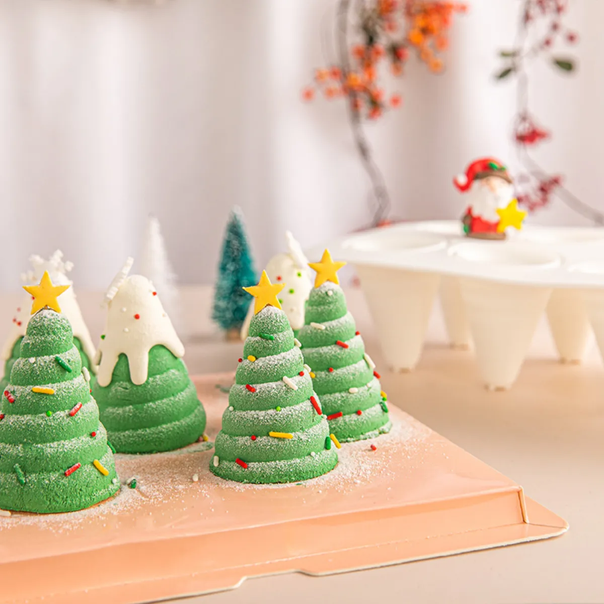 Christmas Tree Mousse Cake Silicone Mold: DIY Santa Chocolate Jelly Baking Set For Holiday ...