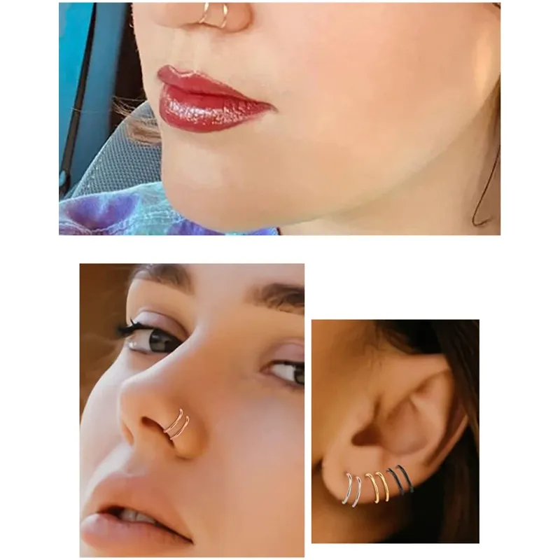Spiral Nose Hoop Ring 6mm 8mm 10mm Double Nose Ring for Single Piercing Twist Hoop 2024 Piercing Jewelry
