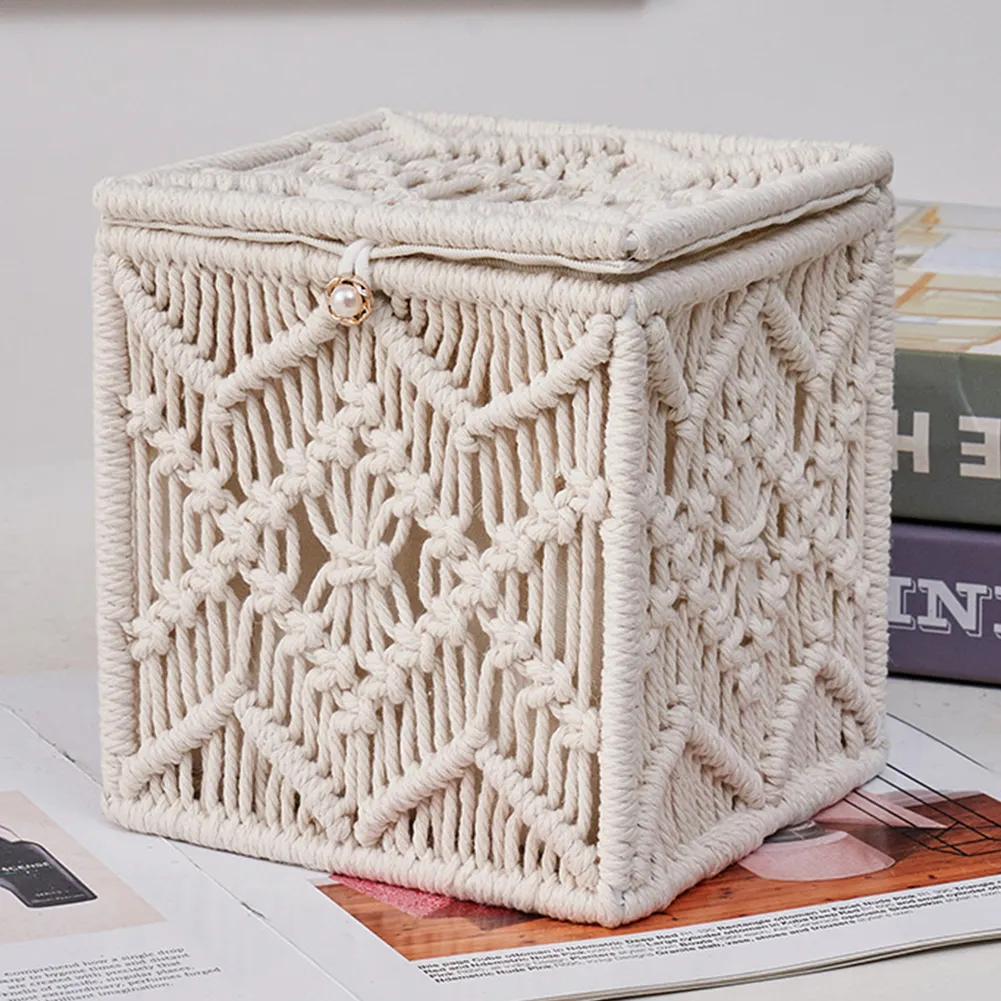 Handcrafted Square Cotton Rope Decorative Tissue Box Cover - Bohemian ...
