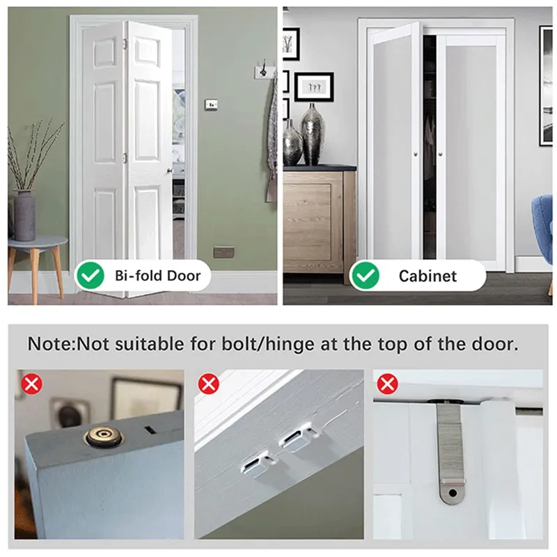 Bifold Door Lock Metal Child Safety Locks for Double Doors Keep Toddlers Cats Dogs Away from Cabinets Closets Easy Install Black