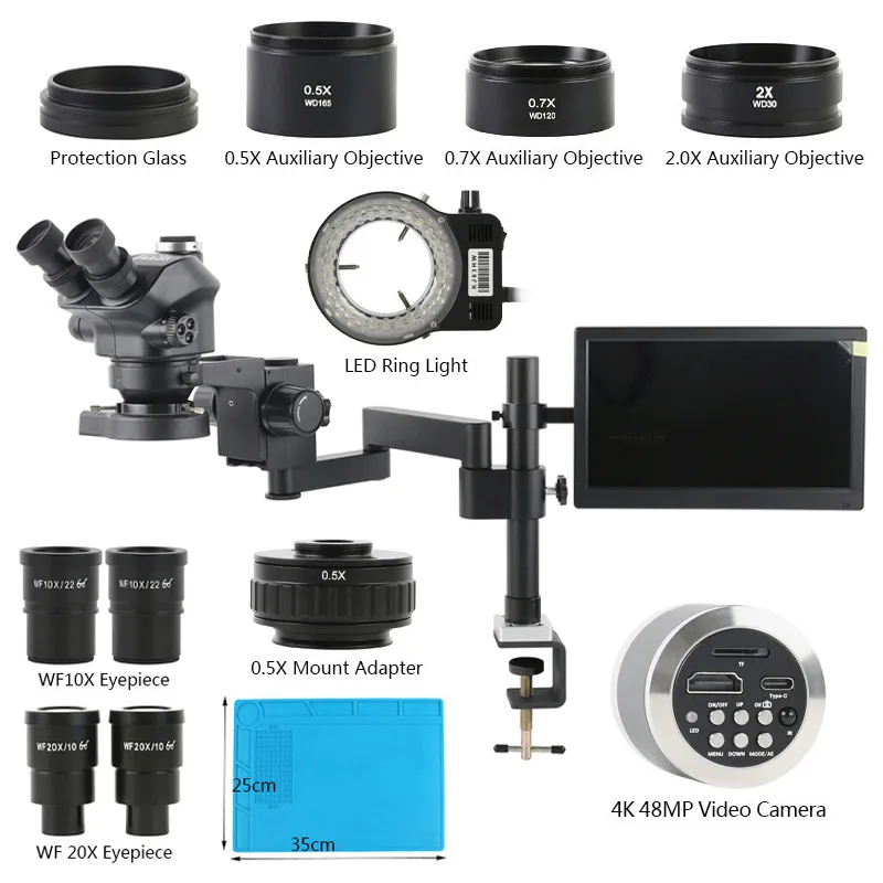 5X-200X Zoom Stereo Trinocular Microscope with 4K 48MP Camera & 11.6 ...