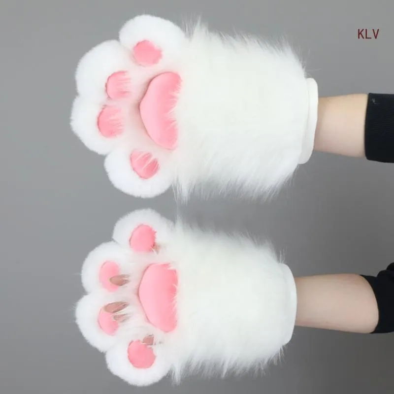 Anime Cat Paws Cosplay Gloves: Oversized Faux Furry Kitten Toe Beans ...