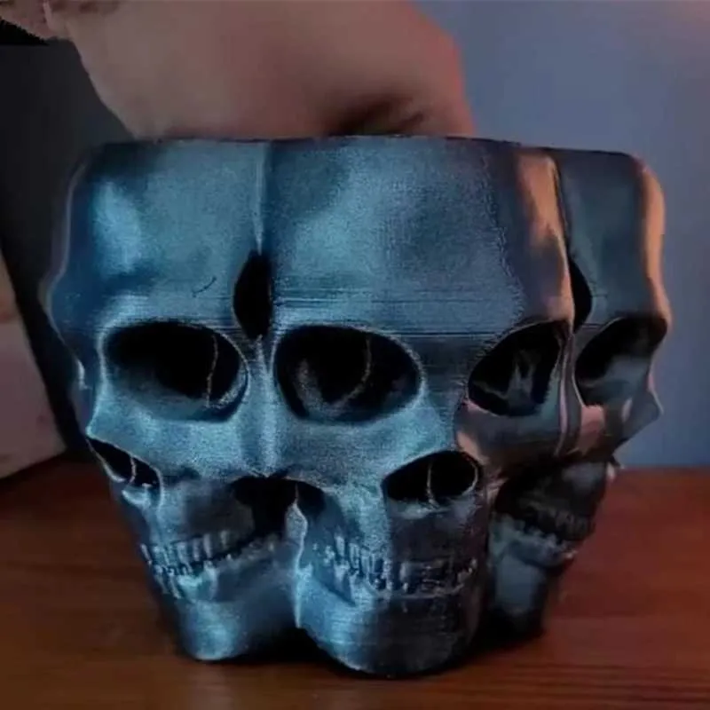 Polyface Skull Planter With Drain Holes Succulent Concrete Flower Pots ...