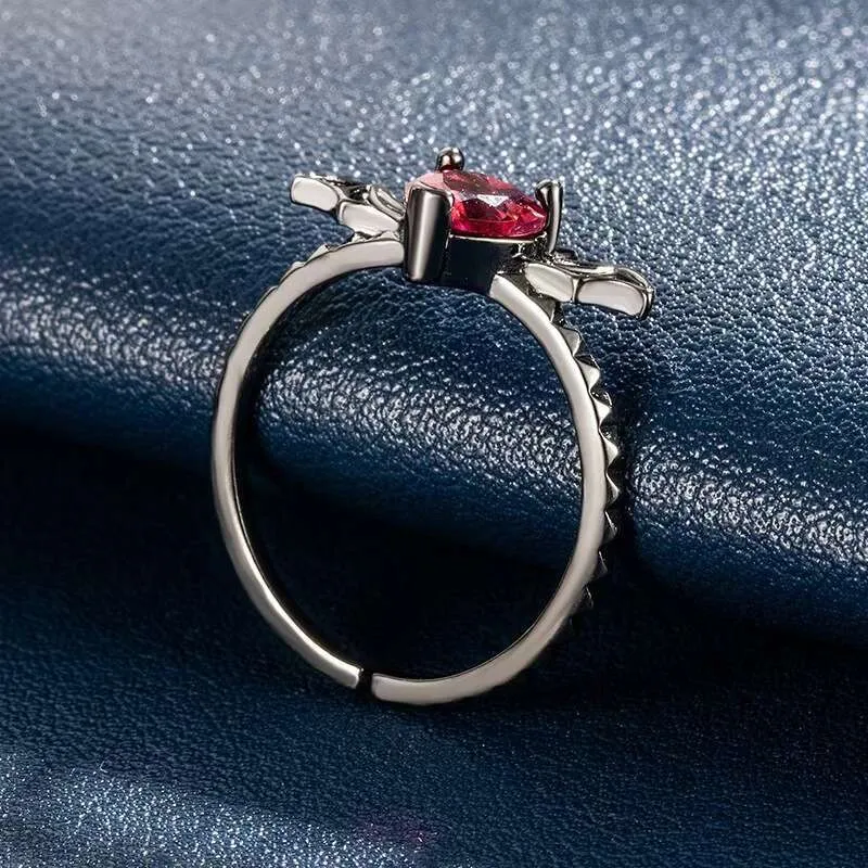Precision Heart Shaped Gothic Vampire Sapphire Studios Bat Ring With ...