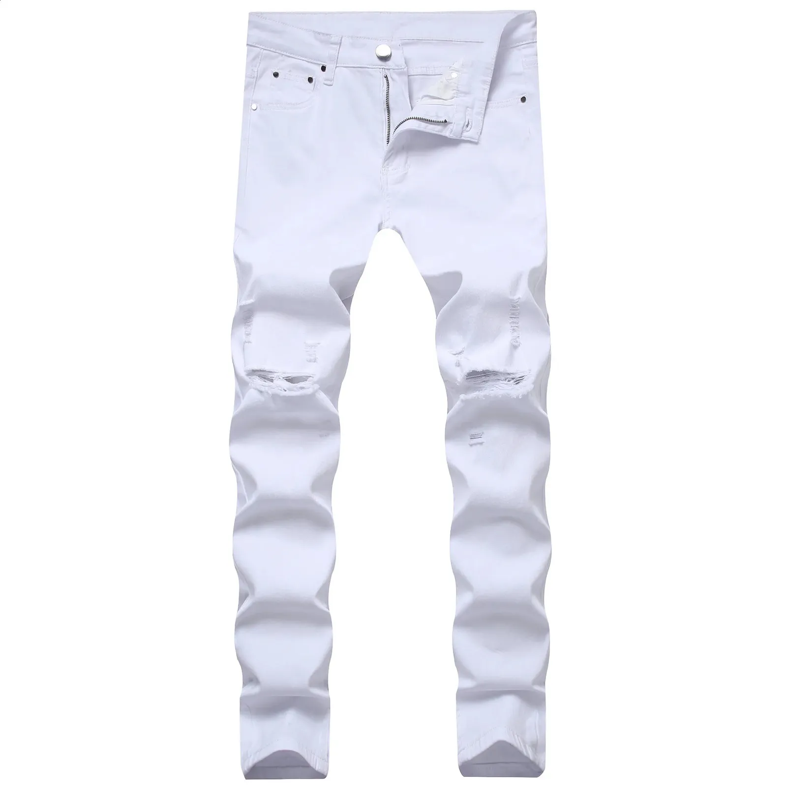 Men's Punk Street Style Retro Washed Solid Denim Open Top Jeans ...