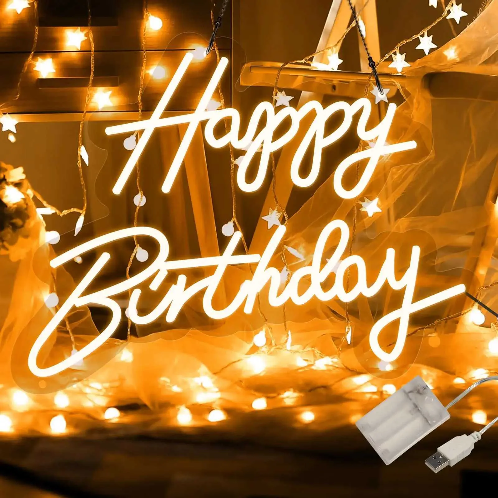 Happy Birthday Light Up Sign, LED Party Decoration, Battery Or USB ...