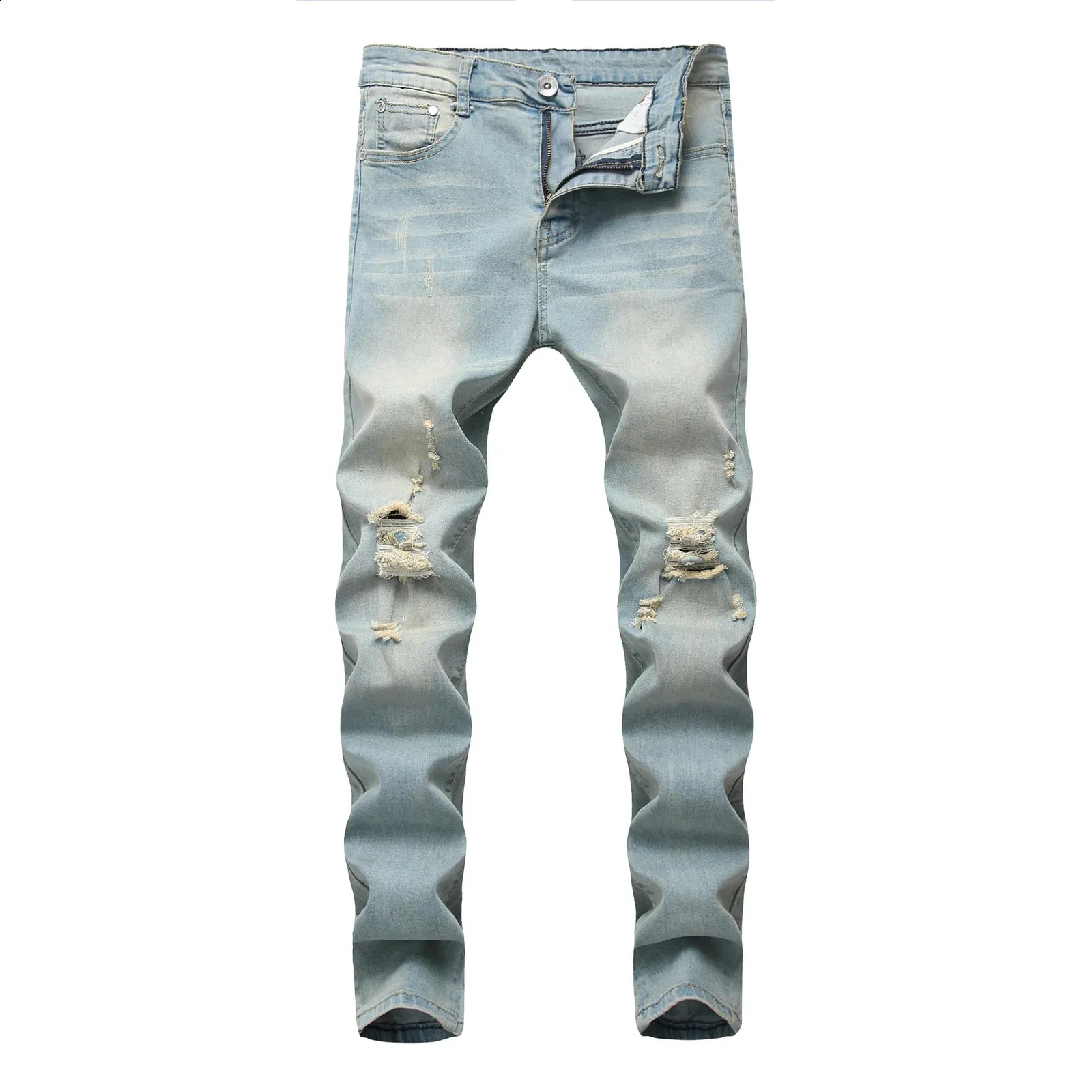 Men's Punk Street Style Retro Washed Solid Denim Open Top Jeans ...
