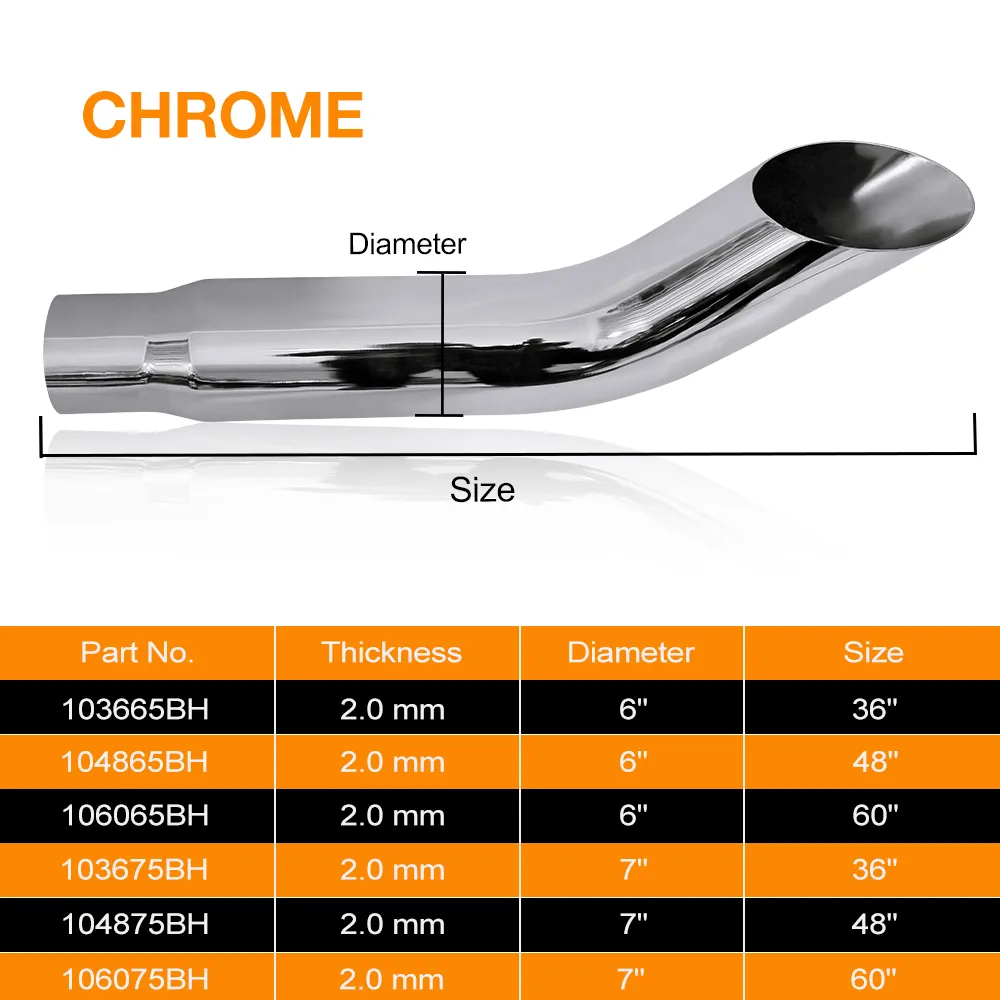 Chrome Stack Bull Horn Exhaust Pipe - 36 Long, 6 to 5 Reduced, Semi ...