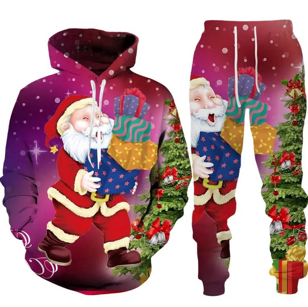 Autumn Santa Claus 3D Printed Christmas Tracksuit Set For Boys And ...