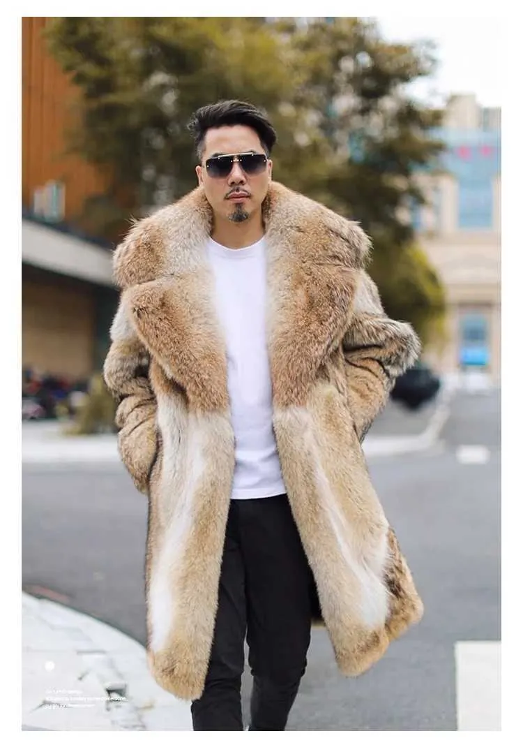 North American Coyote Men's Winter Mens Fur Coat With Collar And Long ...