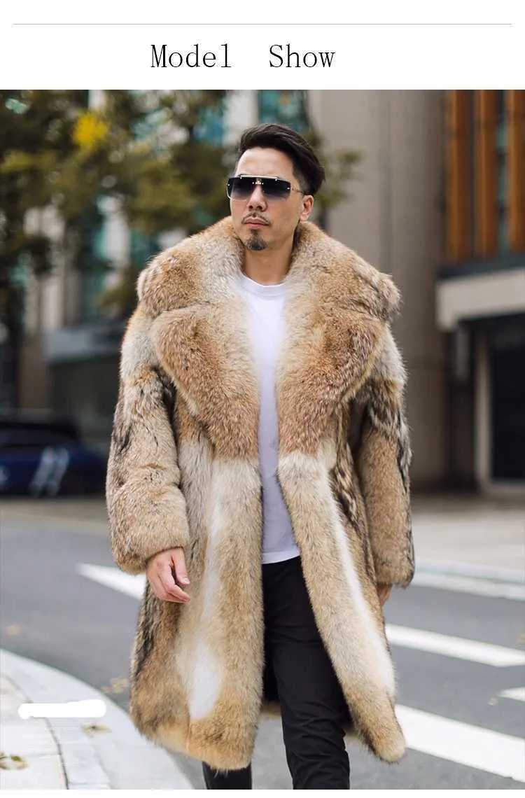 North American Coyote Men's Winter Mens Fur Coat With Collar And Long ...