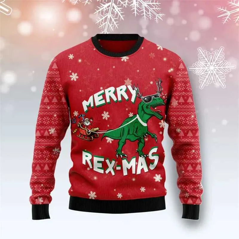 3D Printed T Rex Dinosaur Christmas Dinosaur Christmas Sweater For Men ...