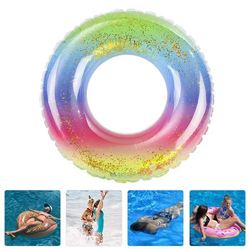 Rainbow Sequin Inflatable Heart Shaped Pool Tube Giant Floating Water ...