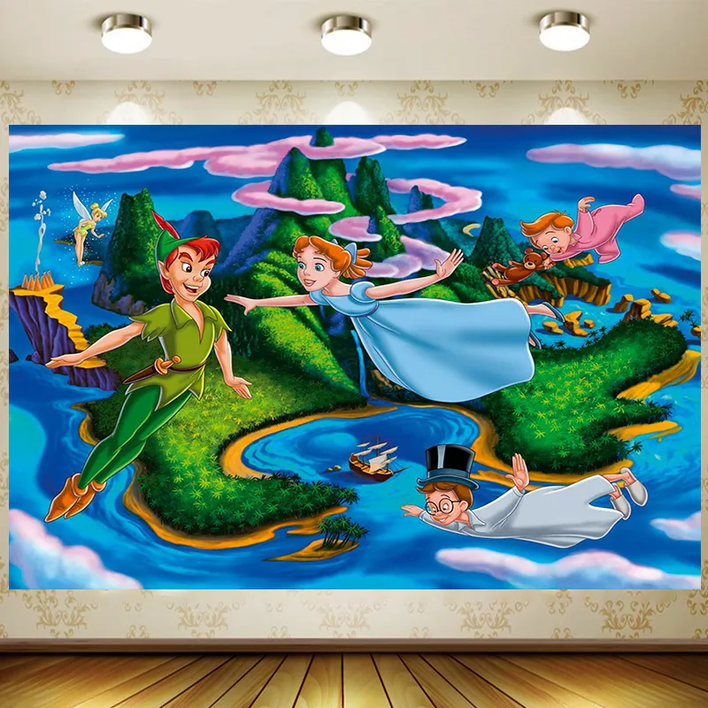 Peter Pan Backdrop Childrens Elf Birthday Party Decoration Cartoon Wall ...
