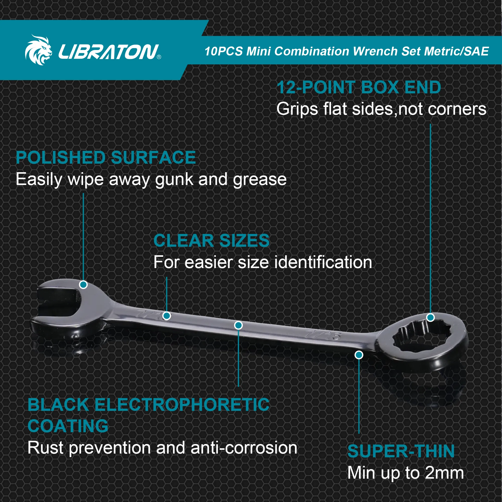 Mini Wrench Set, 10-Piece Combination Wrenches 4-11mm/SAE, Rolling ...