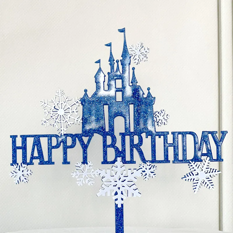 Blue Snowflake Castle Cake Topper Acrylic Christmas Tree Cupcake ...