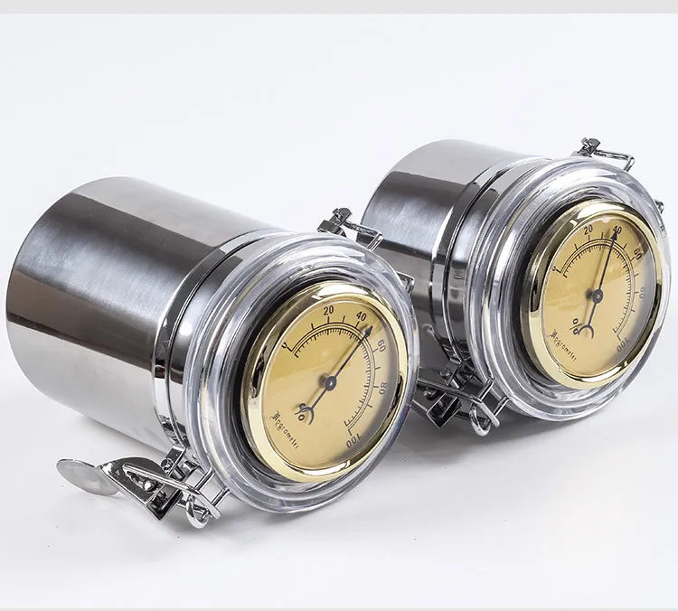 Stainless Steel Herb And Tobacco Stash Box With Hygrometer And Lid ...
