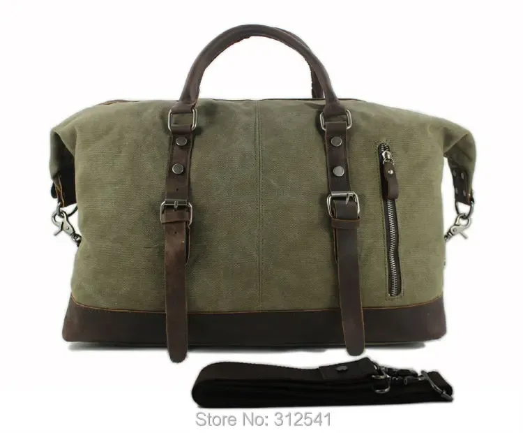 Vintage Military Canvas Leather Men's Travel Waxed Canvas Duffel Large ...