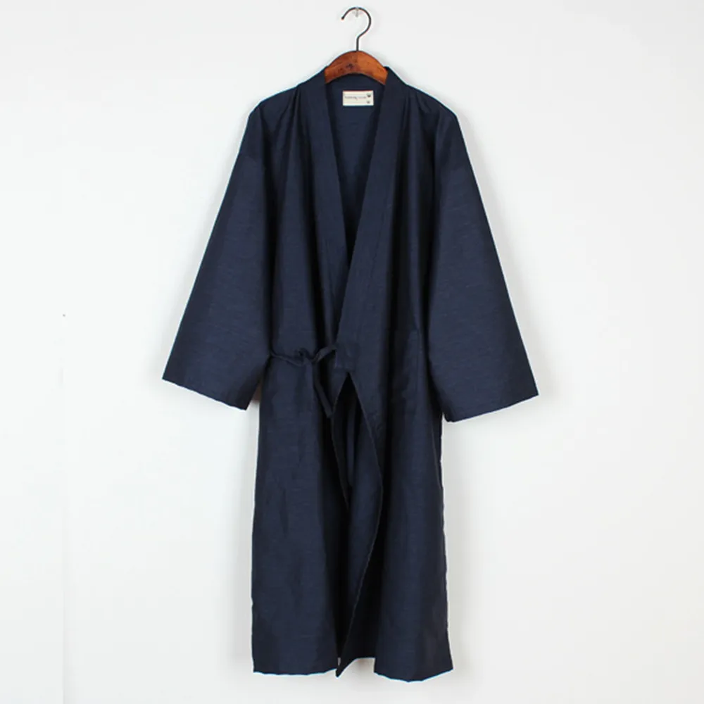 Japanese Style Lace Up Black Japanese Robe For Men Solid Color Long ...